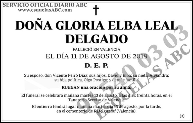 Gloria Elba Leal Delgado | ESQUELAS ABC