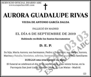 Aurora Guadalupe Rivas | ESQUELAS ABC